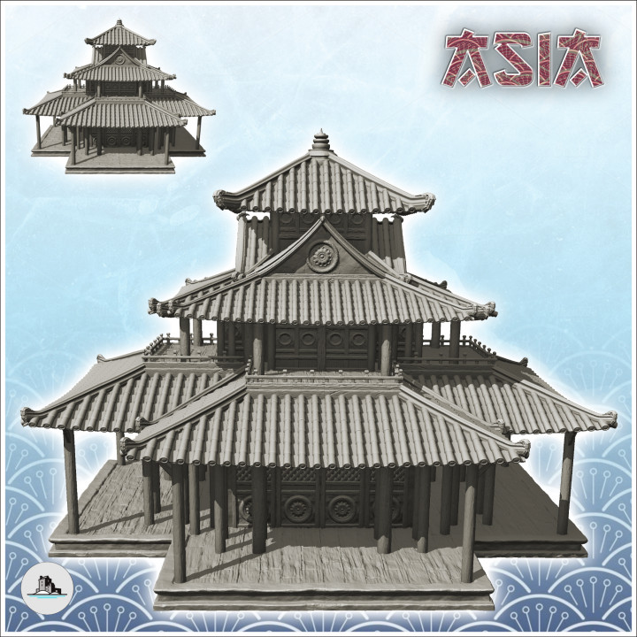 3D Printable Asian building with double floor and large canopy (39 ...