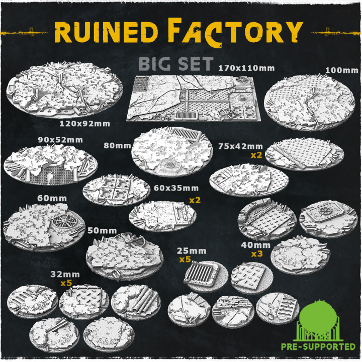 3D Printable Ruined Factory Bases & Toppers - (Big Set) by Zabavka Workshop