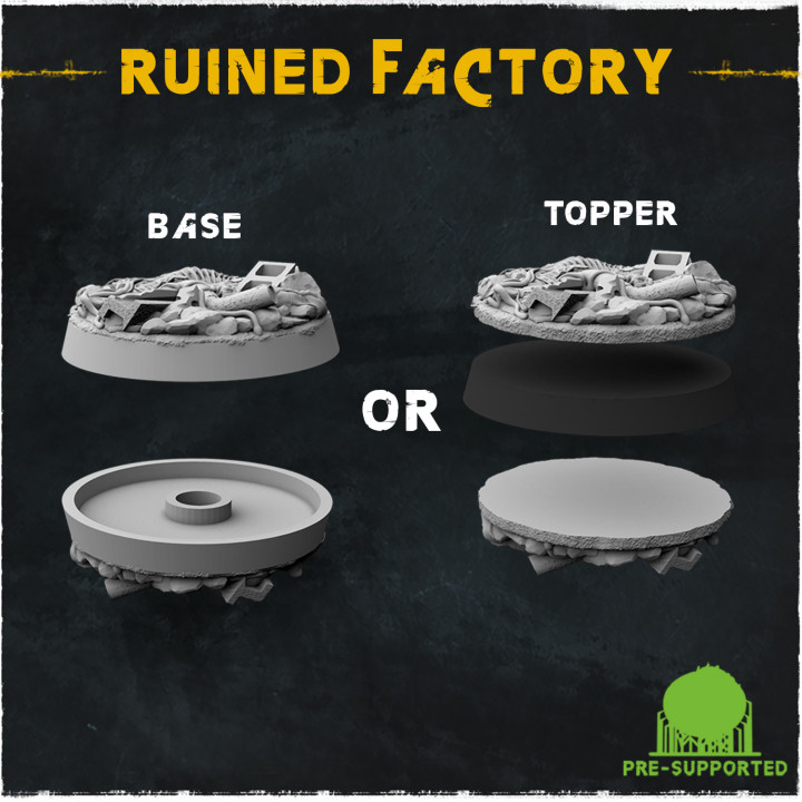 3D Printable Ruined Factory Bases & Toppers - (Big Set) by Zabavka Workshop