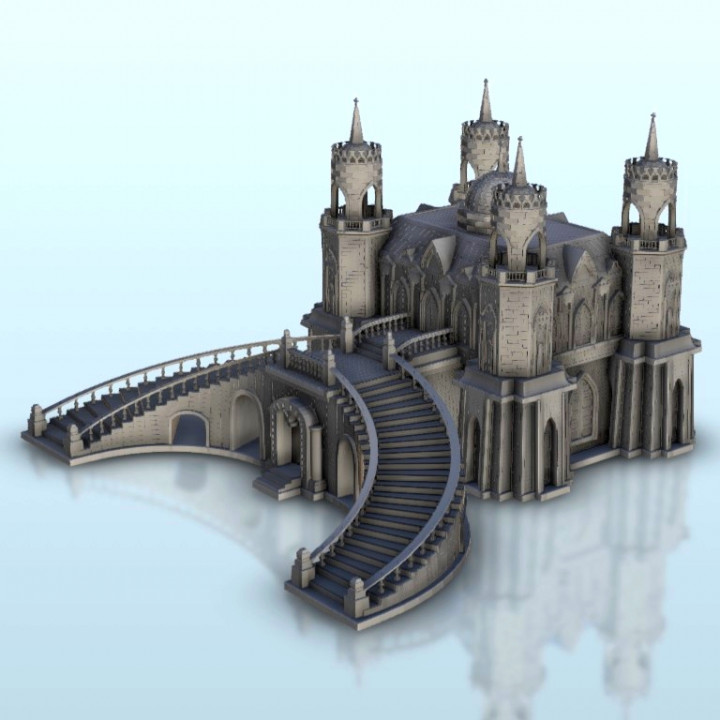 3D Printable Gothic palace with entrance stairs - Middle Age SAGA ...