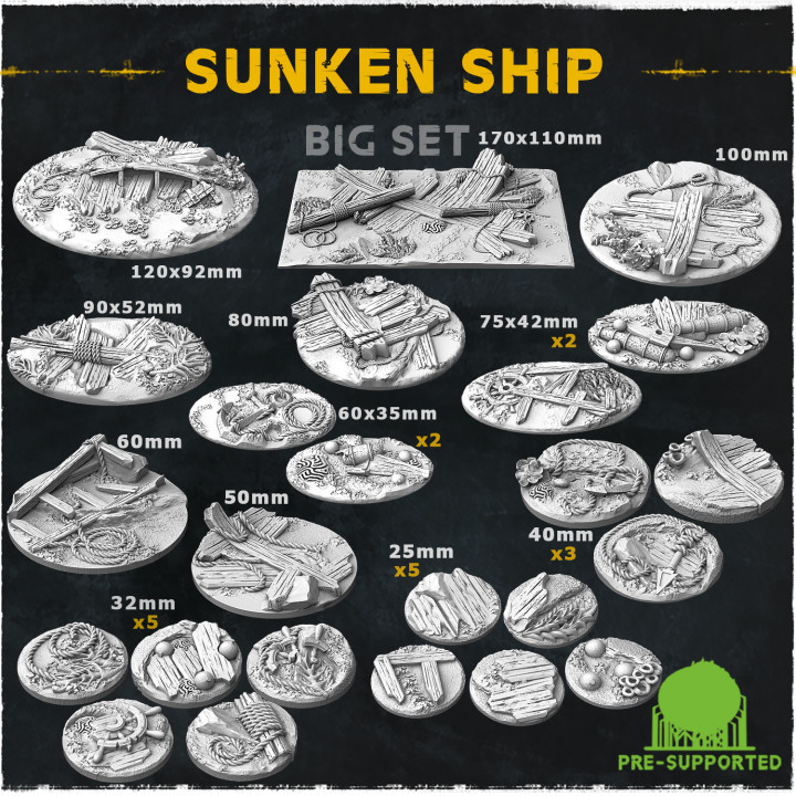 3D Printable Wargame Bases & Toppers - Sunken Ship (Big Set) by Zabavka ...