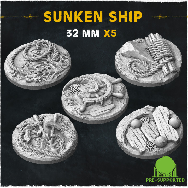 3D Printable Wargame Bases & Toppers - Sunken Ship (Big Set) by Zabavka ...