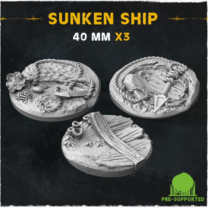 3D Printable Wargame Bases & Toppers - Sunken Ship (Big Set) by Zabavka ...