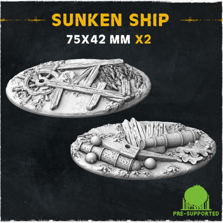 3D Printable Wargame Bases & Toppers - Sunken Ship (Big Set) by Zabavka ...