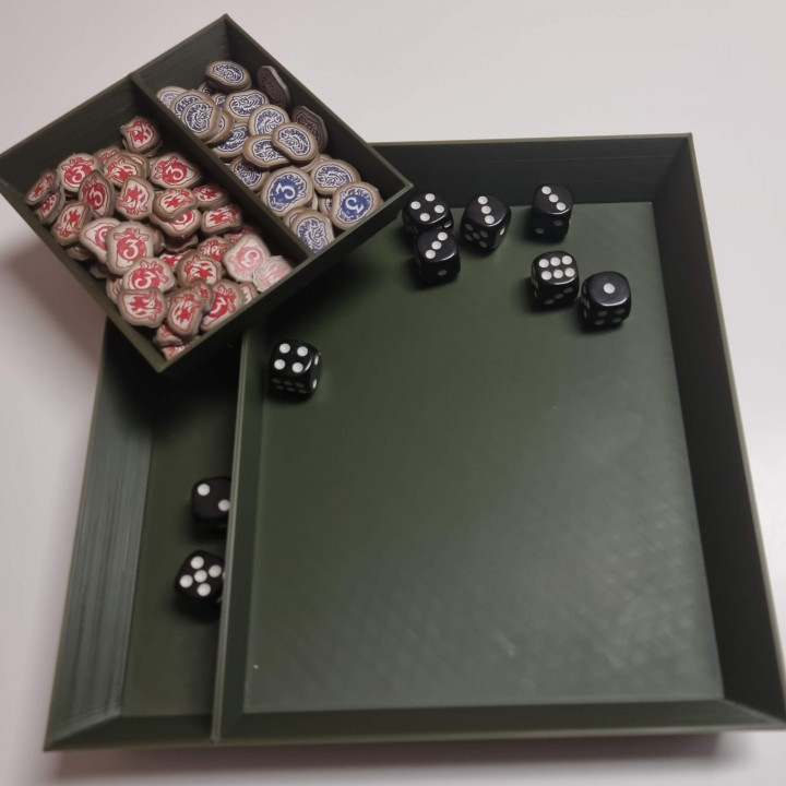 3D Printable AnySize Dice Tray, dice storage - and Token box by Svend Feldt