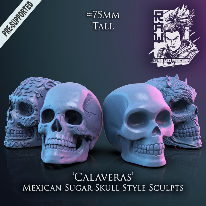 3D Printable Calaveras - Set of 4 Deco Skulls by Ronin Arts Workshop