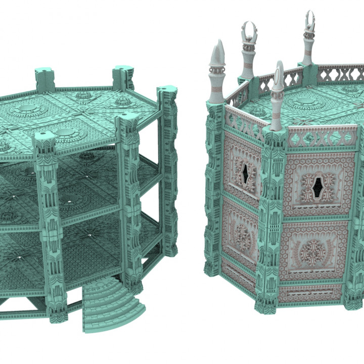 3D Printable 4x9x9" Dark elves Ruined Building free sample for wargame ...