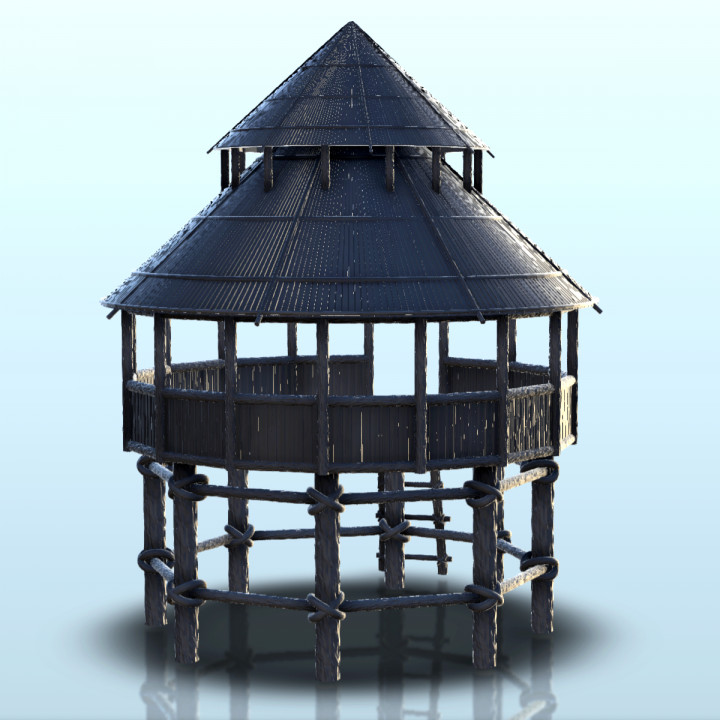 3D Printable Circular wooden building on stilts (4) - Pacific War WW2 ...
