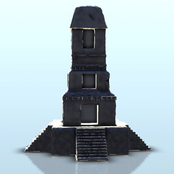 3D Printable Mesoamerican tower with stairs 34 - Maya Aztec Cuetzpal ...