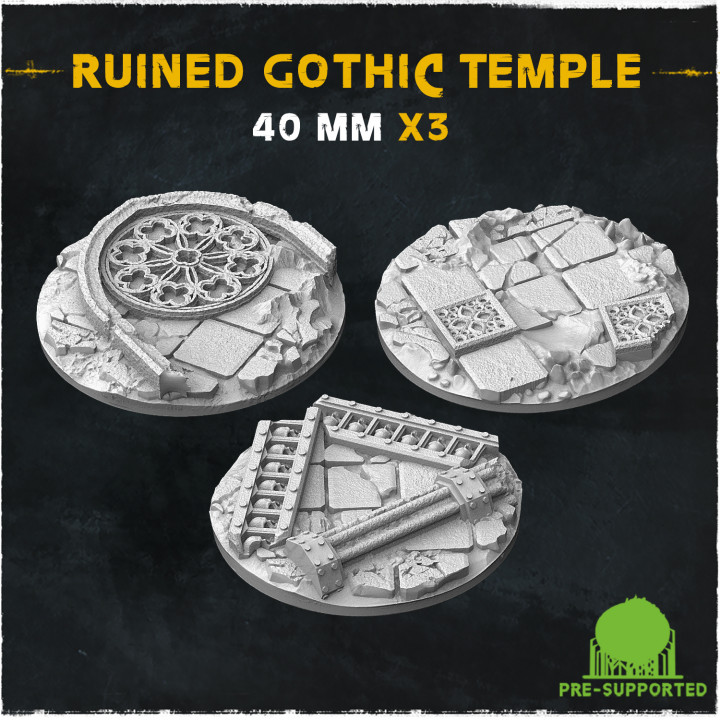 3D Printable Ruined Gothic Temple (Big Set) - Wargame Bases & Toppers 2 ...