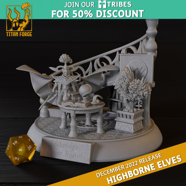 3D Printable Highborne Elves Archmage Tower Room by Titan Forge Miniatures