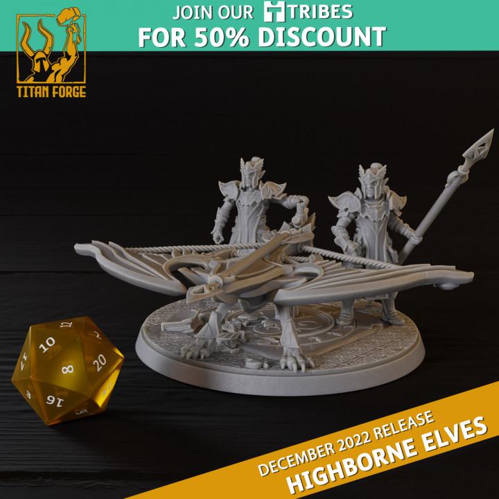3D Printable Highborne Elves Phoenix Balista by Titan Forge Miniatures
