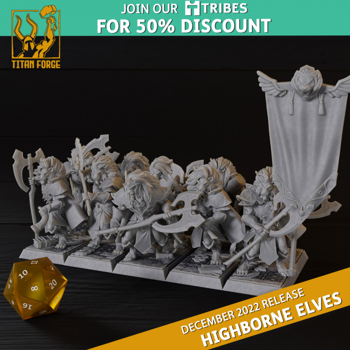 3D Printable Highborne Elves Lionhearts by Titan Forge Miniatures