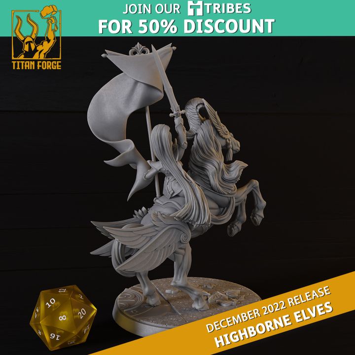 3D Printable Standard Bearer Mounted - Highborne Elves - Titan Forge ...