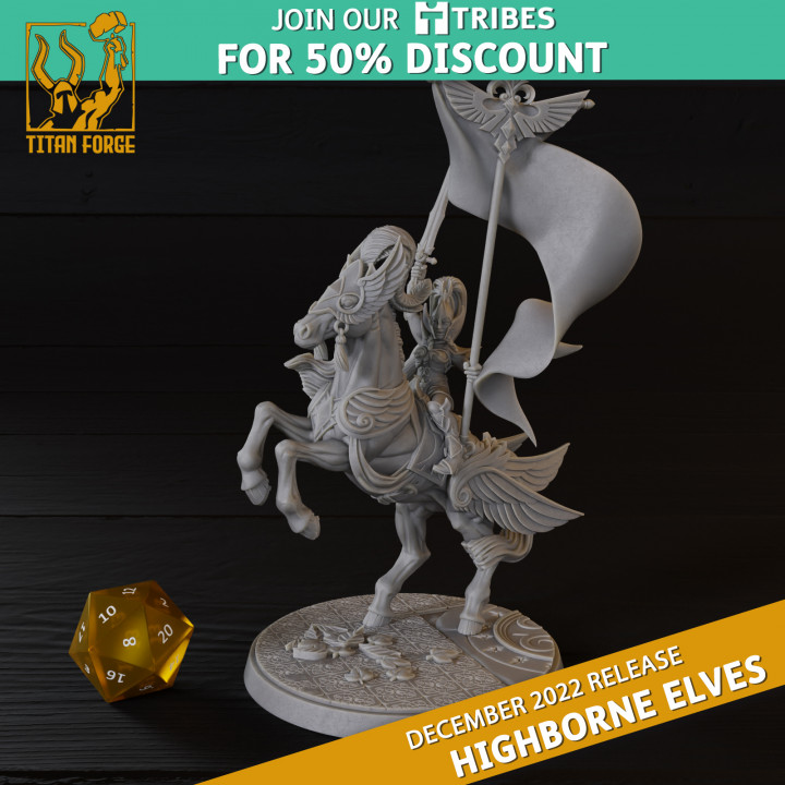3D Printable Highborne Elves Standard Bearer Mounted by Titan Forge ...