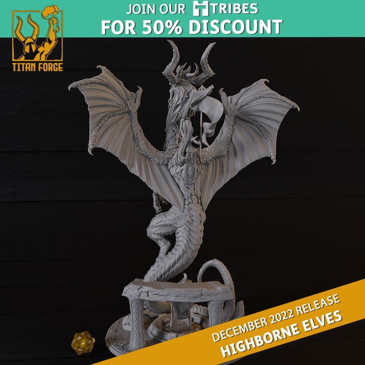 3D Printable Highborne Elves Star Dragon by Titan Forge Miniatures