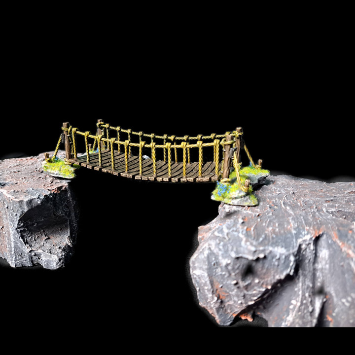 3D Printable Rope Bridge With Optional Guide Ropes And Rock Base ...