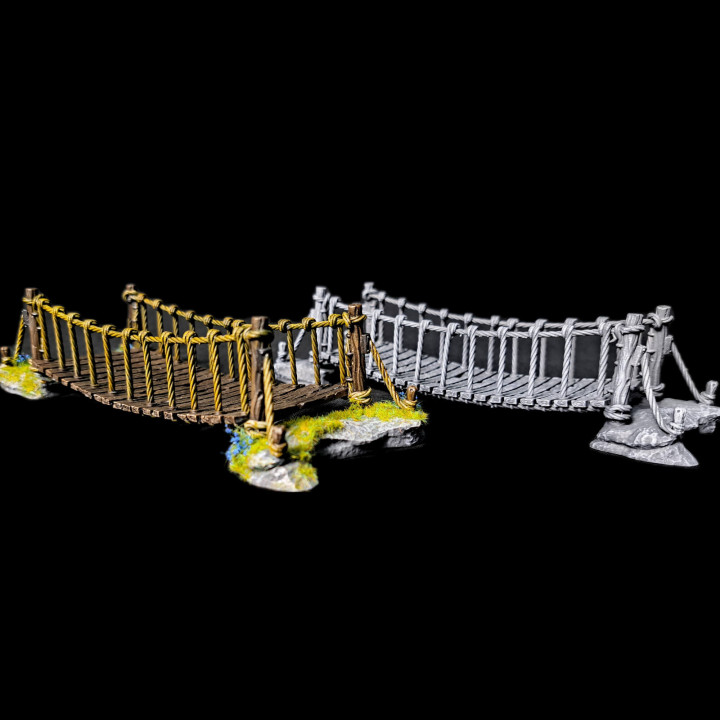 3D Printable Rope Bridge With Optional Guide Ropes And Rock Base ...