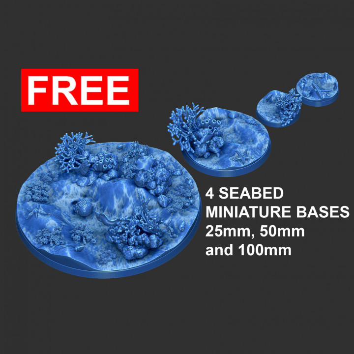 3D Printable FREE PACK - 4 SEABED MINIATURE BASES 25, 50, 100 mm 3D ...