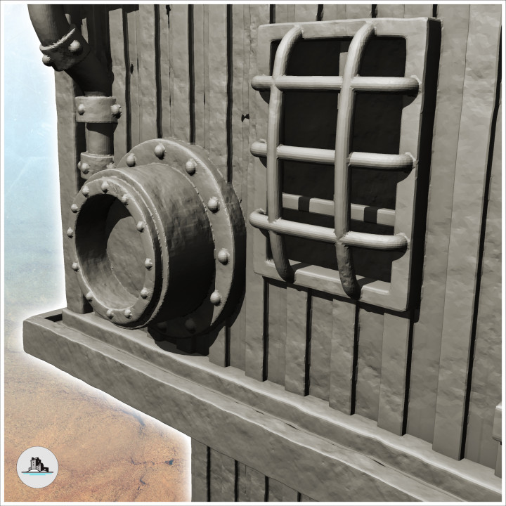 3D Printable Post-apocalyptic building on two levels with supply pipes ...