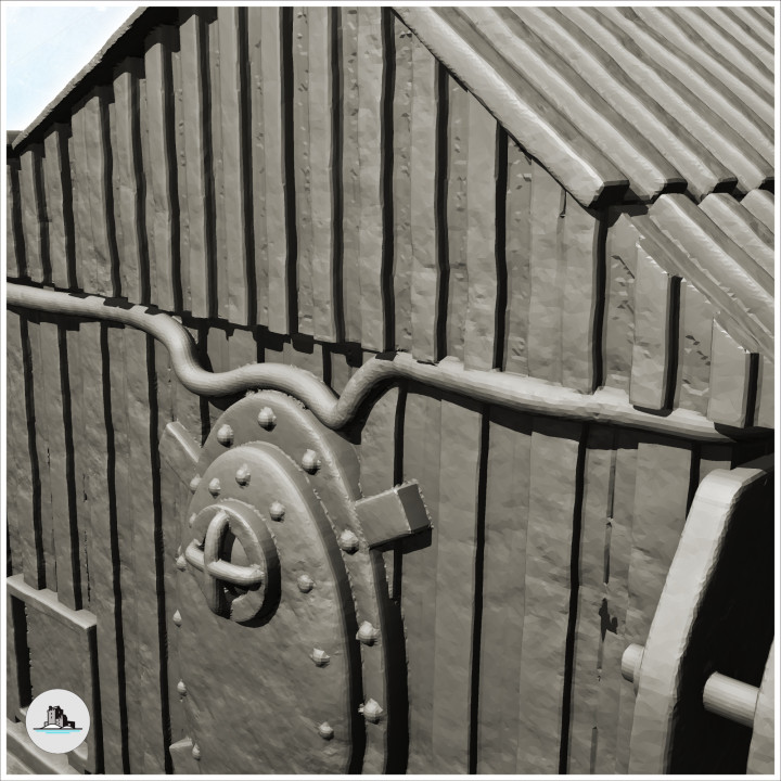 3D Printable Post-apocalyptic building on two levels with supply pipes ...