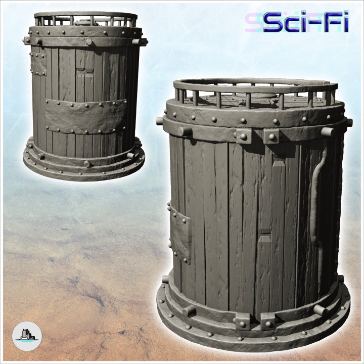 3D Printable Round storage silo with reinforced wooden access ladder ...