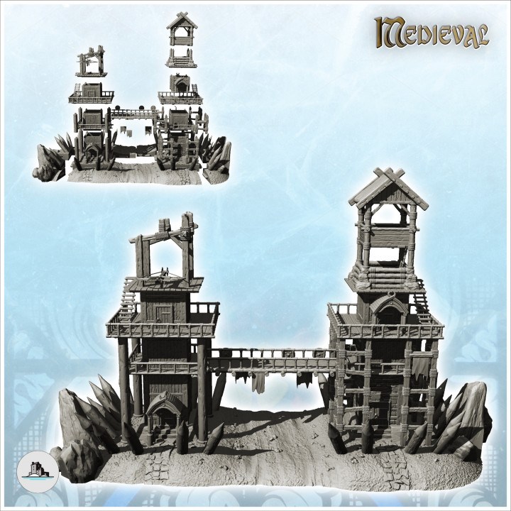 3D Printable Fortified outpost with two wooden towers and footbridge (2 ...