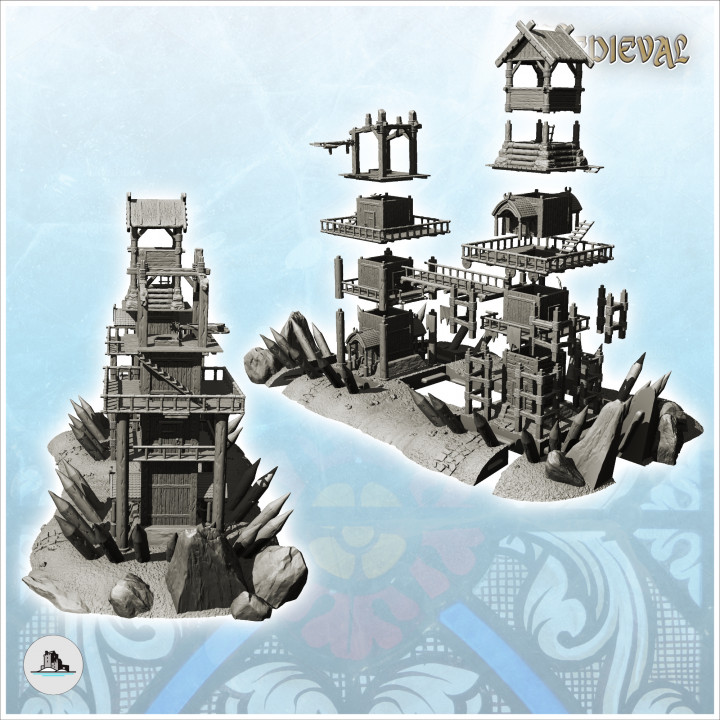 3D Printable Fortified outpost with two wooden towers and footbridge (2 ...