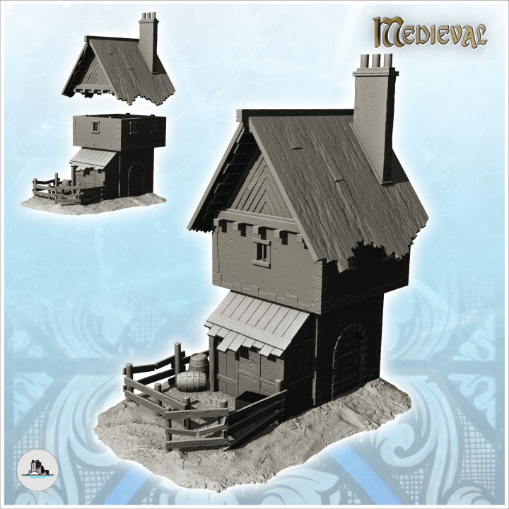 3D Printable Stone house with chimney and wooden enclosure (3) - DnD ...