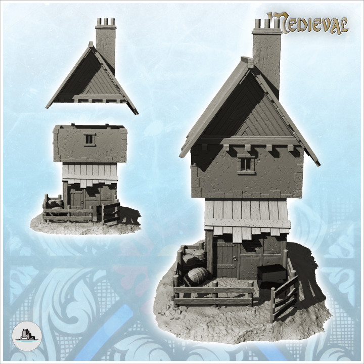 3D Printable Stone house with chimney and wooden enclosure (3) - DnD ...