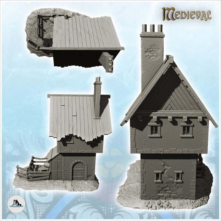 3D Printable Stone house with chimney and wooden enclosure (3) - DnD ...