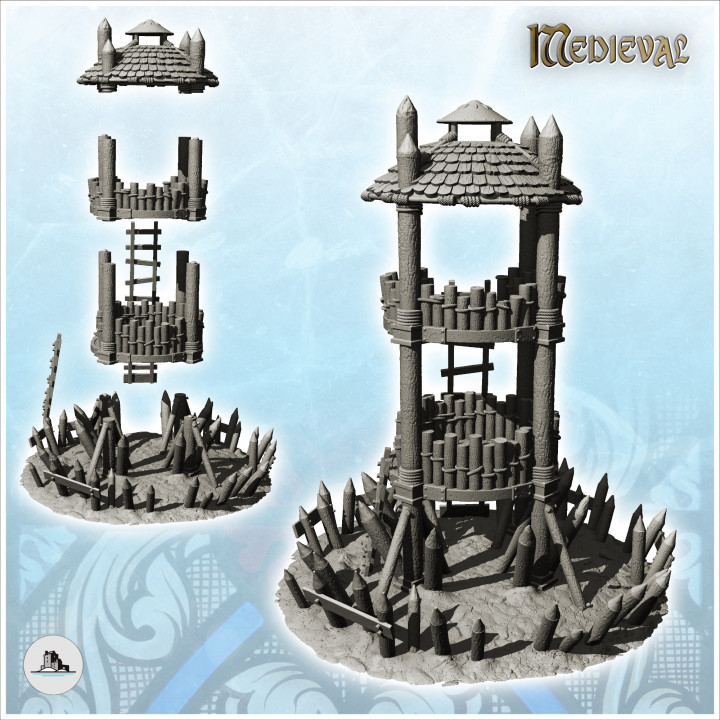 3D Printable Double platform wooden outpost with tile roof (4) - DnD ...