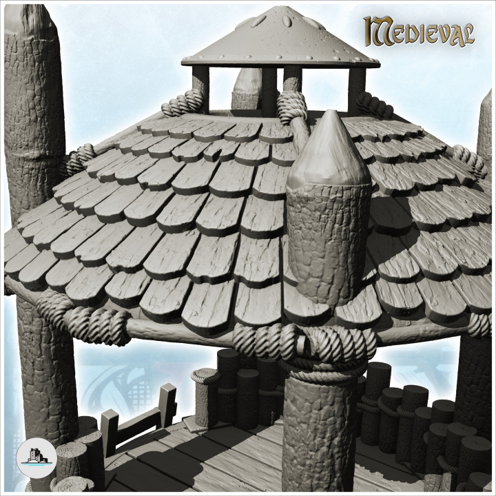 3D Printable Double platform wooden outpost with tile roof (4) - DnD ...