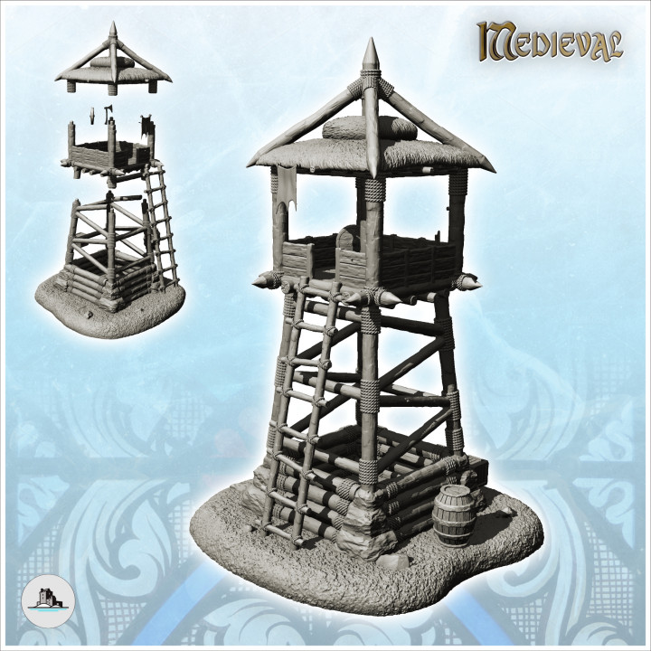 3D Printable Log outpost with thatched roof (7) - DnD Wargaming ...