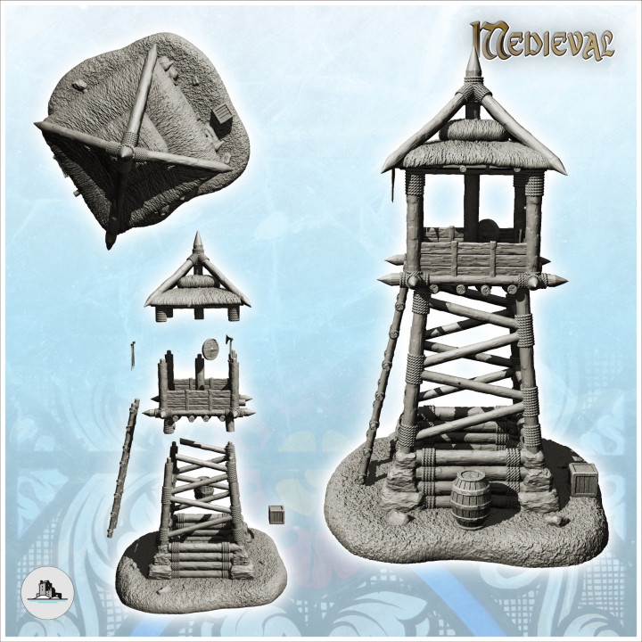 3D Printable Log outpost with thatched roof (7) - DnD Wargaming ...