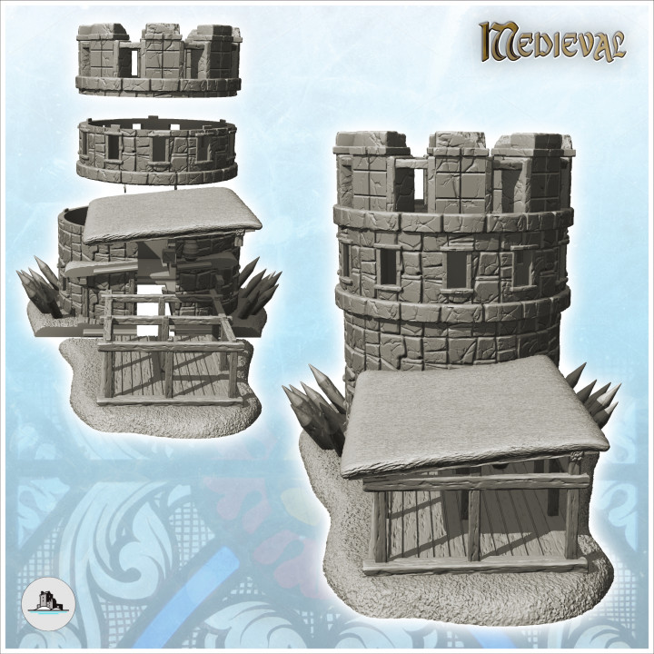3D Printable Fortified stone tower with battlements and adjoining ...