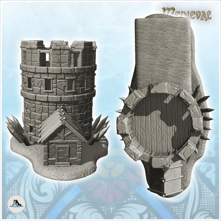 3D Printable Fortified stone tower with battlements and adjoining ...