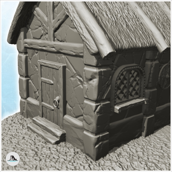 3D Printable Fortified stone tower with battlements and adjoining ...