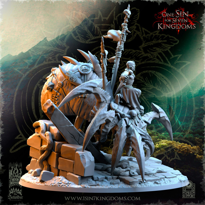 3D Printable Salanaar Shaman Spider Rider by The Beholder Miniatures