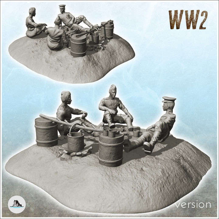 3D Printable USSR soldiers resting around a campfire - Soviet army WW2 ...