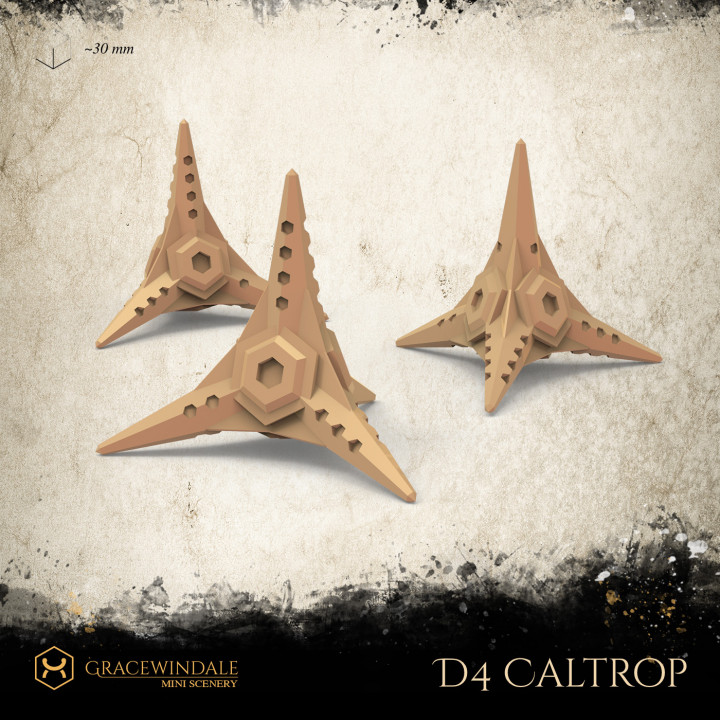 3D Printable Caltrop D4 Die by Gracewindale Mini Scenery