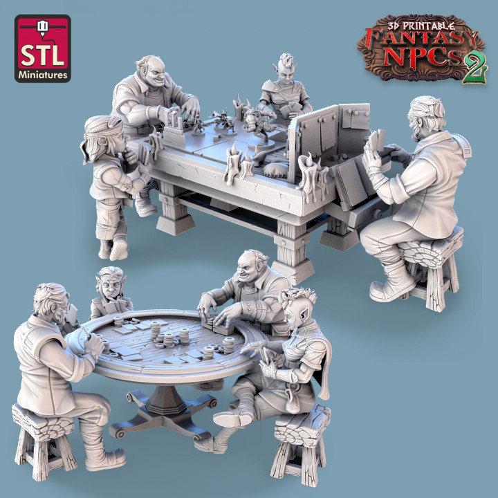 3D Printable Fantasy NPCs 2 - Card Players Set by STL Miniatures