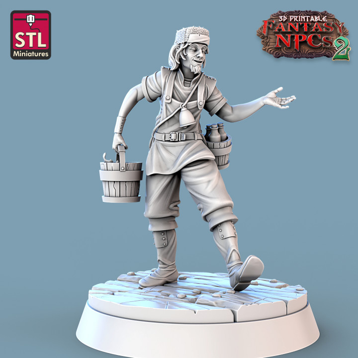 3D Printable Fantasy NPCs 2 - Milk Man Set by STL Miniatures