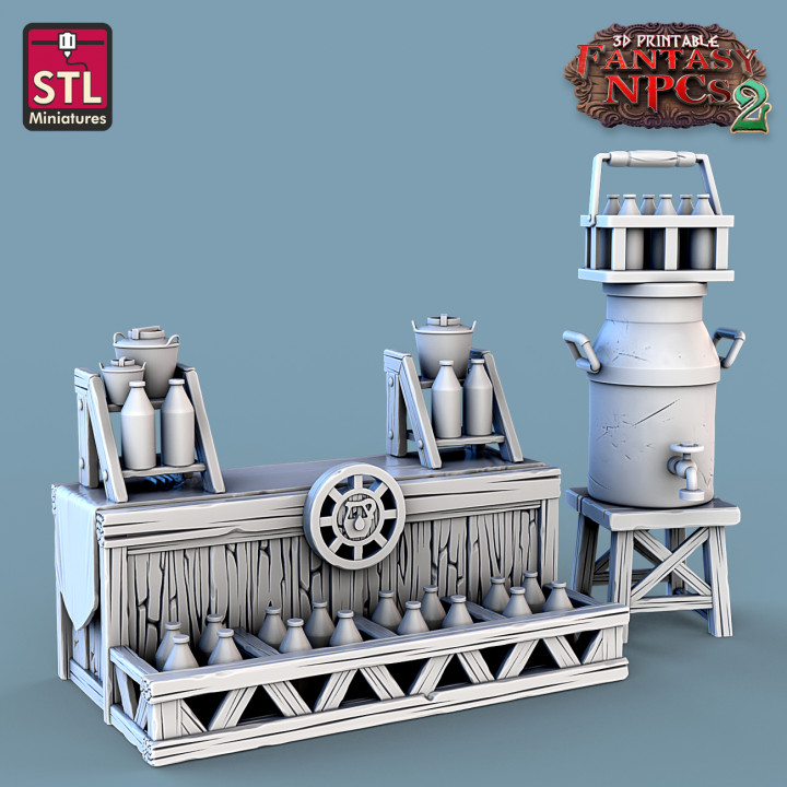 3D Printable Fantasy NPCs 2 - Milk Man Set by STL Miniatures