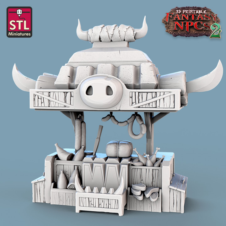 3D Printable Fantasy NPCs 2 - Orc Butcher Set by STL Miniatures