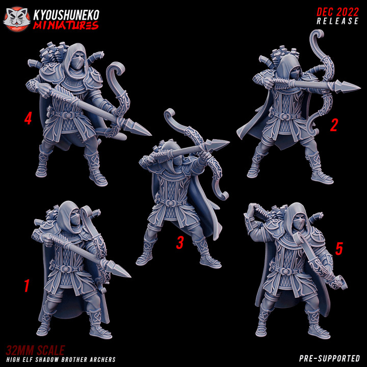 3D Printable High Elf Shadow Brother Archers by Kyoushuneko Miniatures