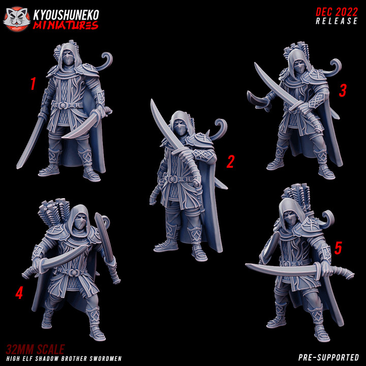 3D Printable High Elf Shadow Brother Swordmen by Kyoushuneko Miniatures