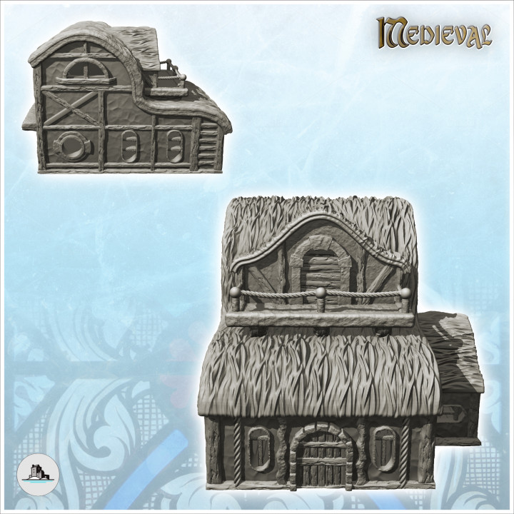 3D Printable Medieval house with balcony and rope balustrade (2 ...