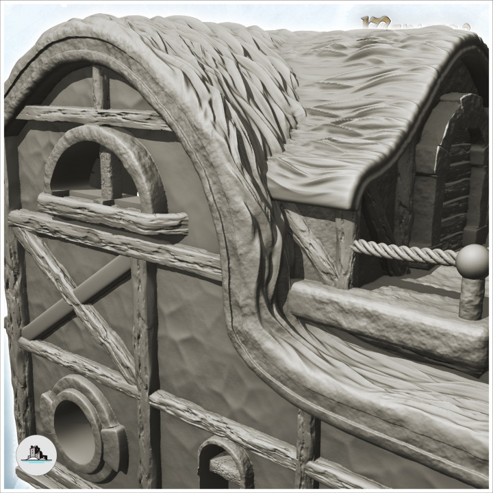 3D Printable Medieval house with balcony and rope balustrade (2 ...