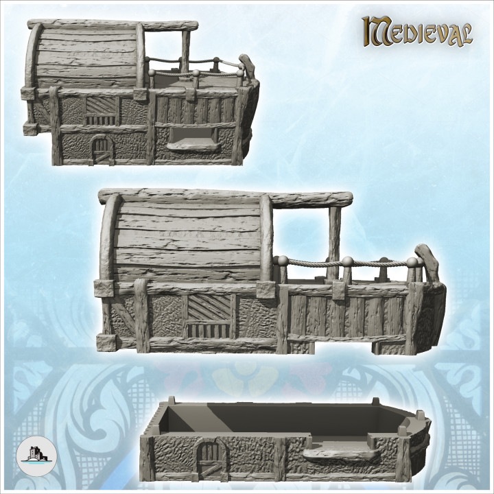 3D Printable Boat-shaped building with wooden walls and rope balcony (5 ...